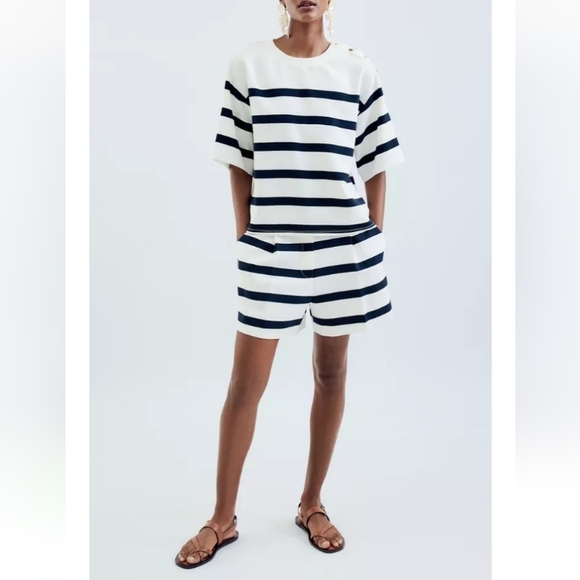 Zara | Shorts | Zara Striped Navy And White Pleated Short And Top Set ...